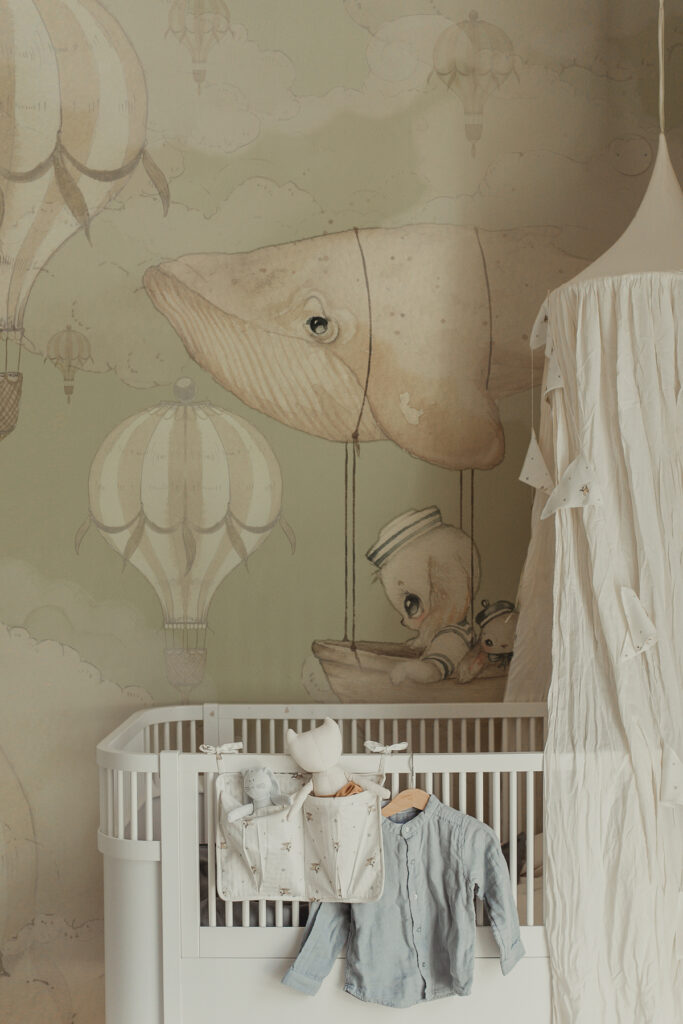 Flying Whale - Stormy Green - Luxury Wallpaper by Mrs Mighetto