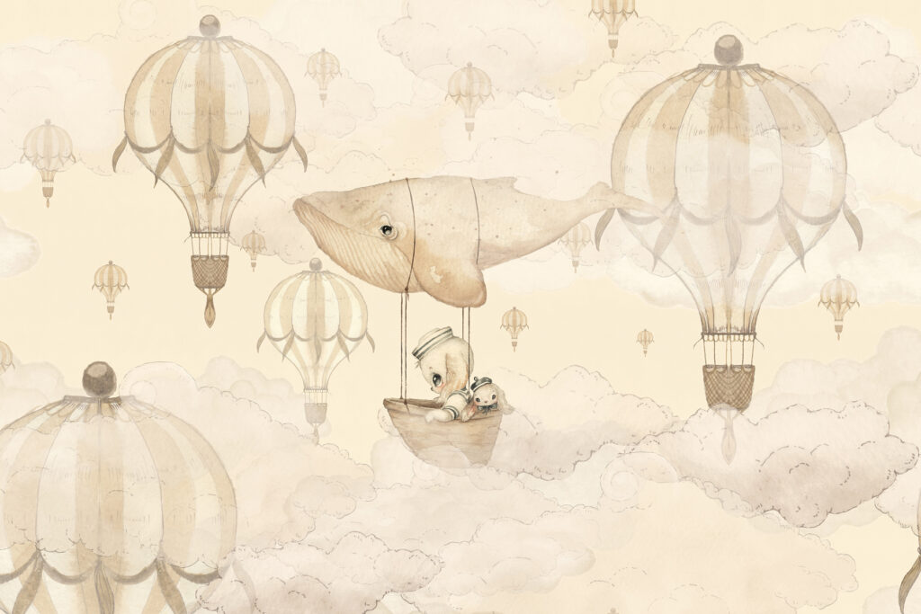 Flying Whale - Off White - Luxury Wallpaper by Mrs Mighetto